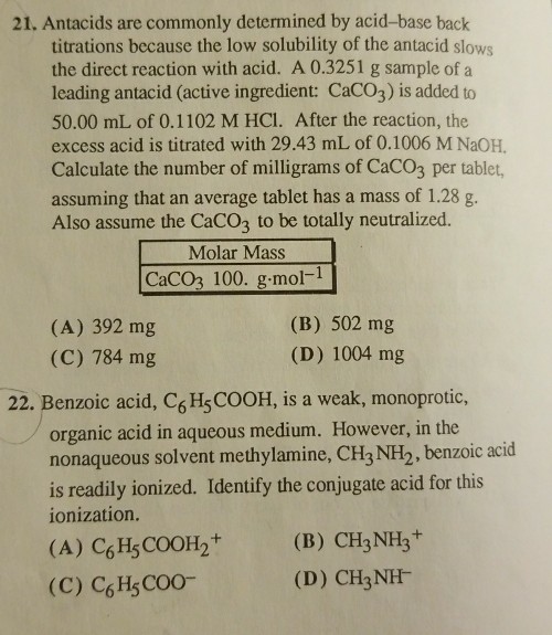 Solved 21. Antacids are commonly determined by acid-base | Chegg.com