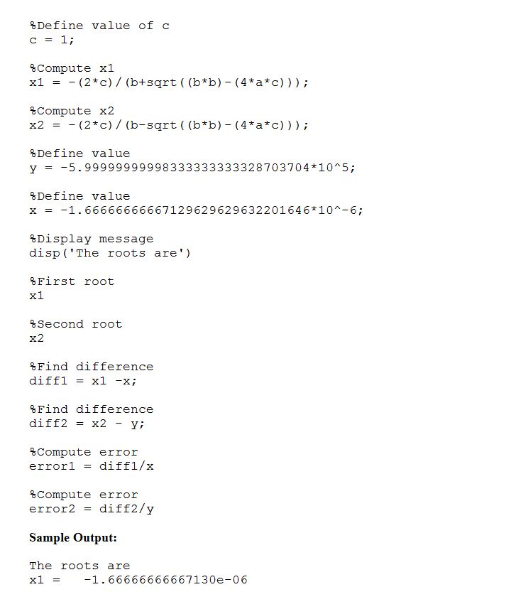 (Solved Homework): MATLAB R2017a. For part C; Use command format long ... (Solved Homework): MATLAB R2017a. For part C; Use command format long ...