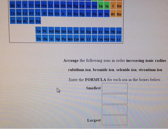 Solved Arrange the following ions in order increasing ionic | Chegg.com