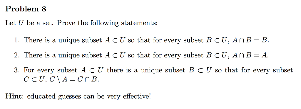 Solved Let U be a set. Prove the following statements: 1. | Chegg.com
