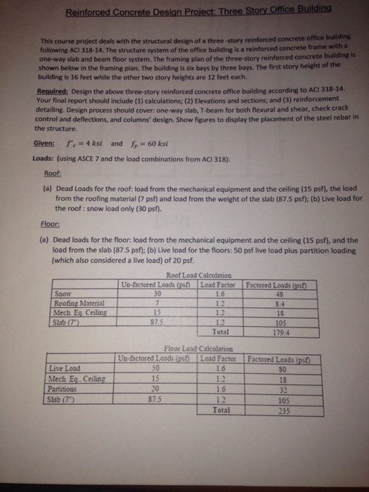Solved Reinforced Concrete Design Project: Three Story | Chegg.com