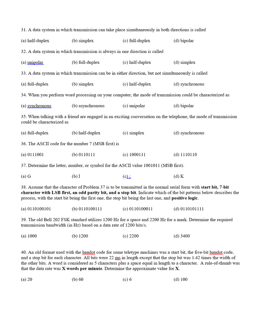 Solved 31. A data system in which transmission can take | Chegg.com