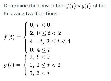 Solved Determine the convolution f (t) *g(t) of the | Chegg.com
