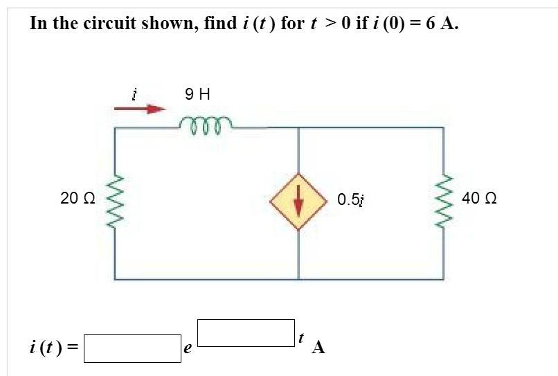 Solved In the circuit shown, find i(t) for t > 0 if i(0) = 6 | Chegg.com