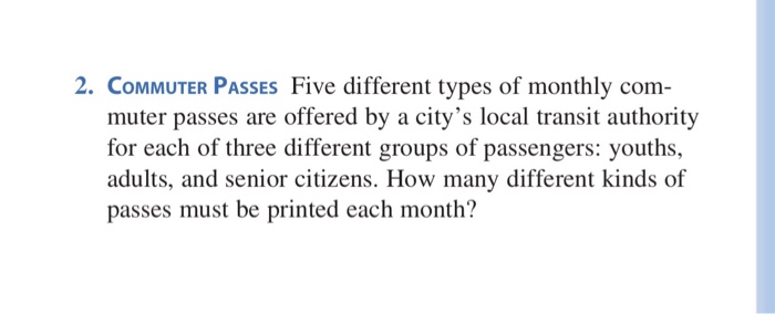 Solved COMMUTER PASSES Five different types of monthly | Chegg.com