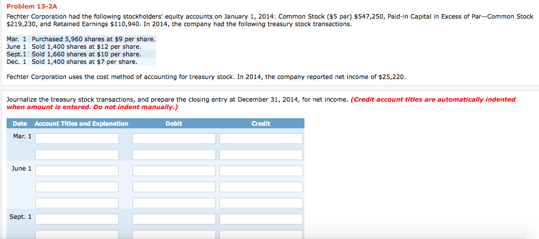Solved Problem 13-2A Fechter Corporation had the following | Chegg.com