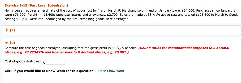 Solved Exercise 9-15 (Part Level Submission) Henry Legler | Chegg.com