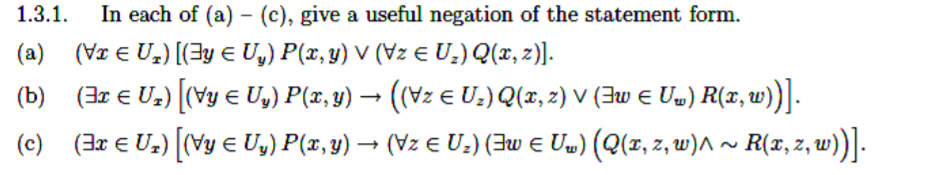 Solved 1.3.1. In each of (a) - (c), give a useful negation | Chegg.com