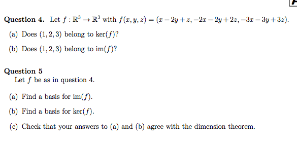 Solved Let f: R^3 rightarrow R^3 with f (x, y, z) = (x - 2y | Chegg.com