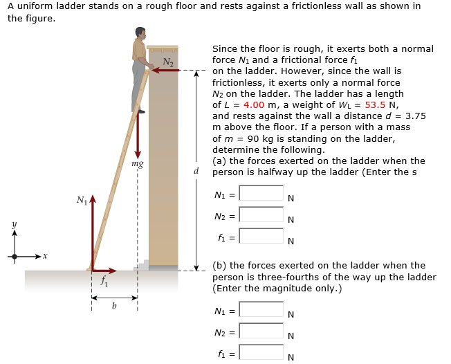 Solved A uniform ladder stands on a rough floor and rests | Chegg.com