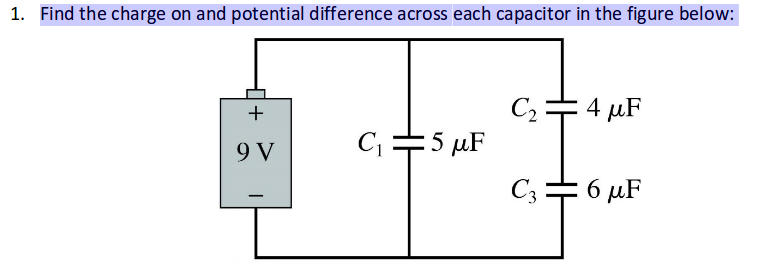 Solved 1. Find the charge on and potential difference across | Chegg.com