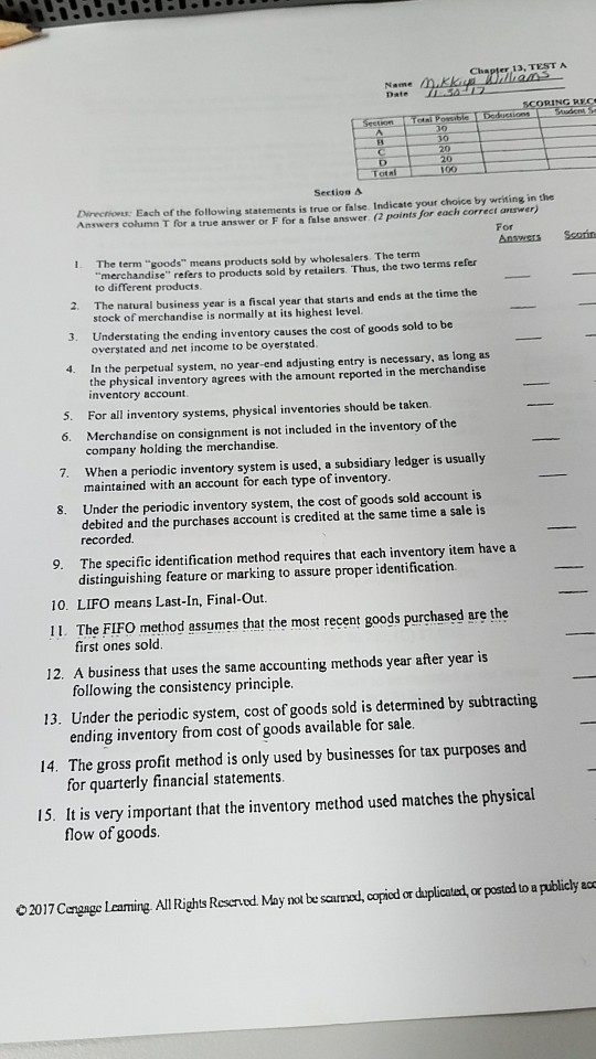 7 Accounting Chapter 3 Test True Or False JoseKellylee