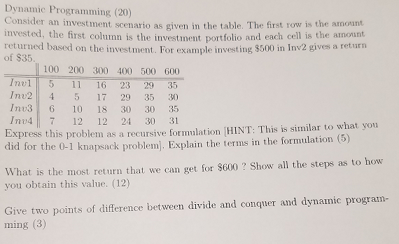 Solved Can some please help with this Dynamic Programming | Chegg.com