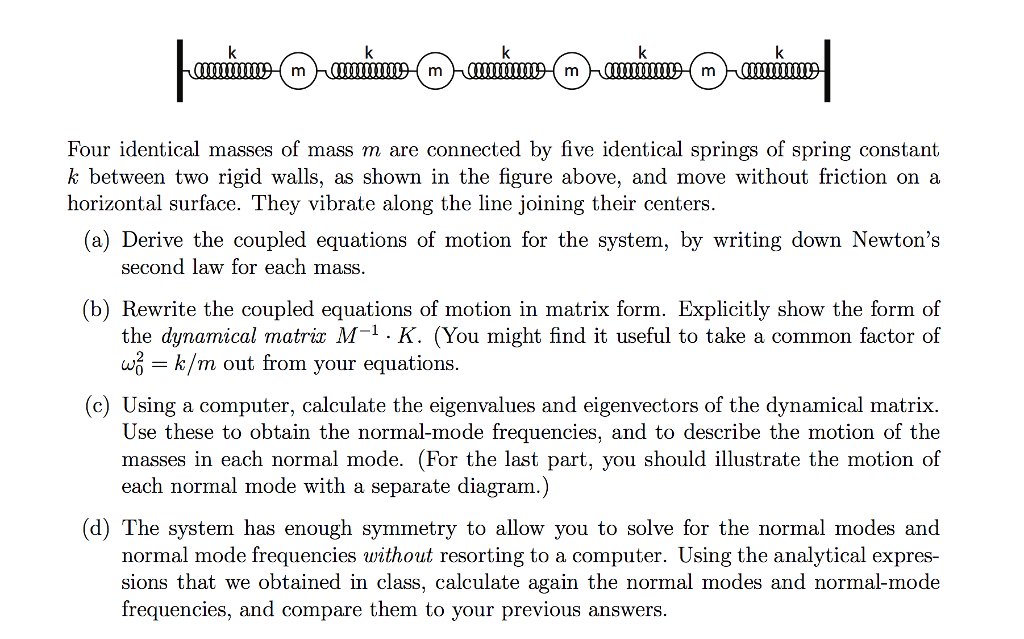 Solved ULIUUIl Four identical masses of mass m are connected | Chegg.com