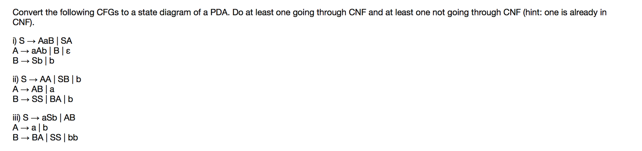 Solved Convert the following CFGs to a state diagram of a | Chegg.com