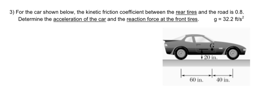 Solved 3) For the car shown below, the kinetic friction | Chegg.com