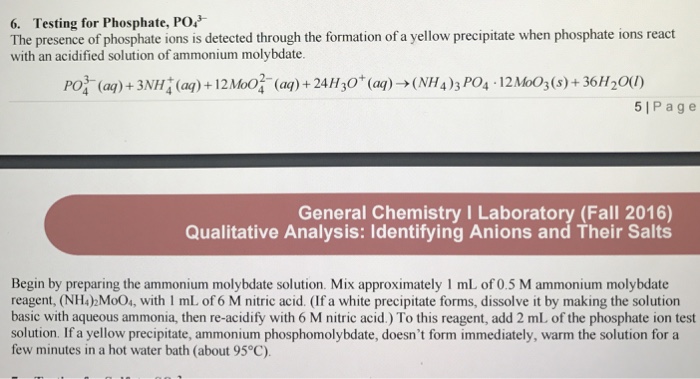 Solved The presence of phosphate ions is detected through | Chegg.com