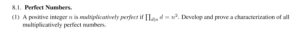 Solved 8.1. Perfect Numbers. (1 ) A positive integer n is | Chegg.com