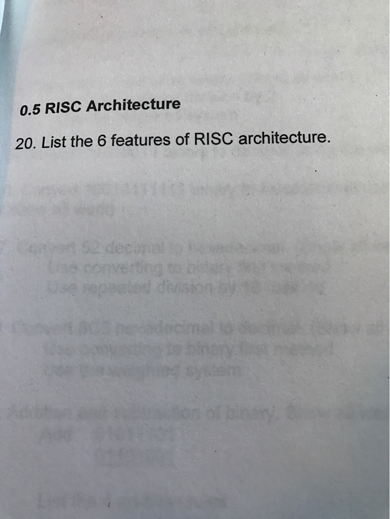 Solved List the 6 features of RISC architecture. | Chegg.com