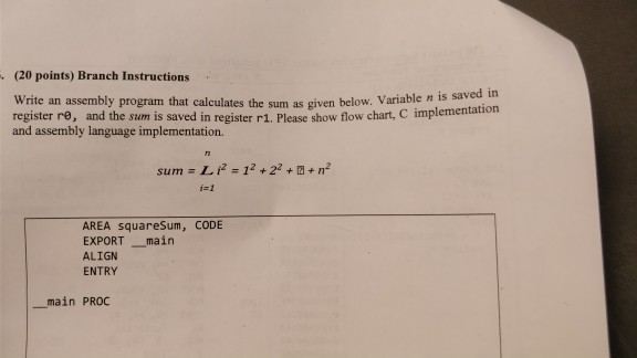 Solved . (20 points) Branch Instructions Write an assembly | Chegg.com