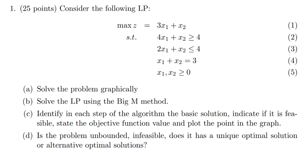 Solved 1· (25 points) Consider the following LP. max z = | Chegg.com