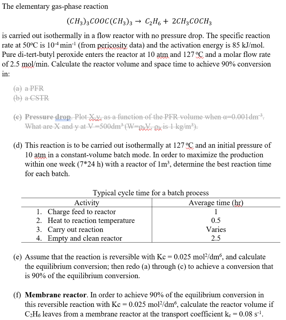 The elementary gas-phase reaction is carried out | Chegg.com