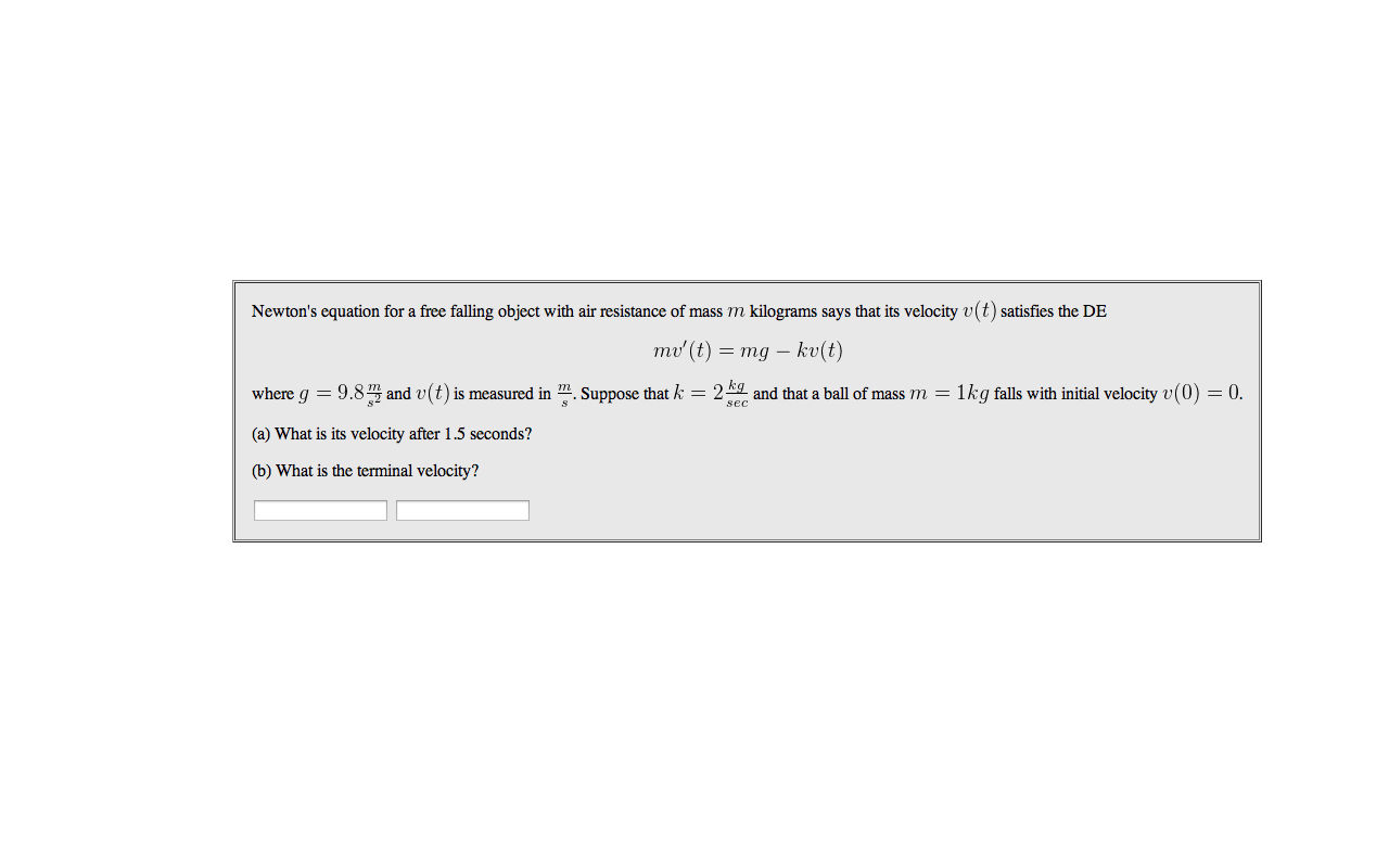Solved Newton's equation for a free falling object with air | Chegg.com
