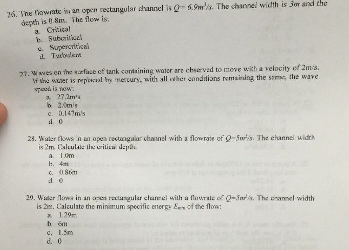 Solved 26. The flowrate in an open rectangular channel is Q- | Chegg.com