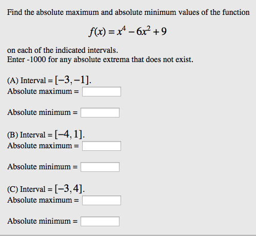 Solved Find the absolute maximum and absolute minimum values | Chegg.com