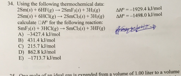 Solved Using the following thermochemical data: 2Sm(s) + | Chegg.com