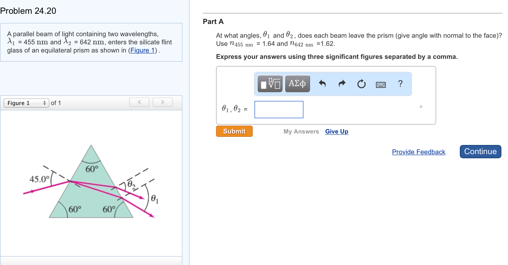 Solved A parallel beam of light containing two wavelengths, | Chegg.com