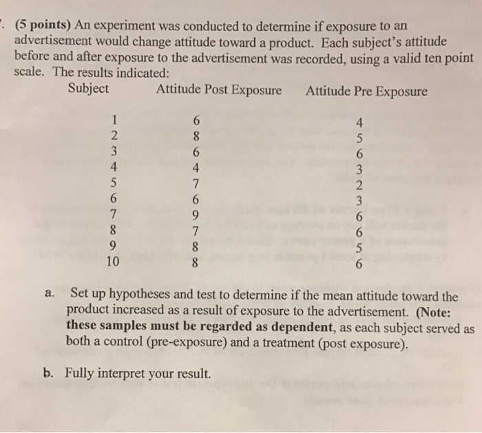 Solved An experiment was conducted to determine if exposure | Chegg.com
