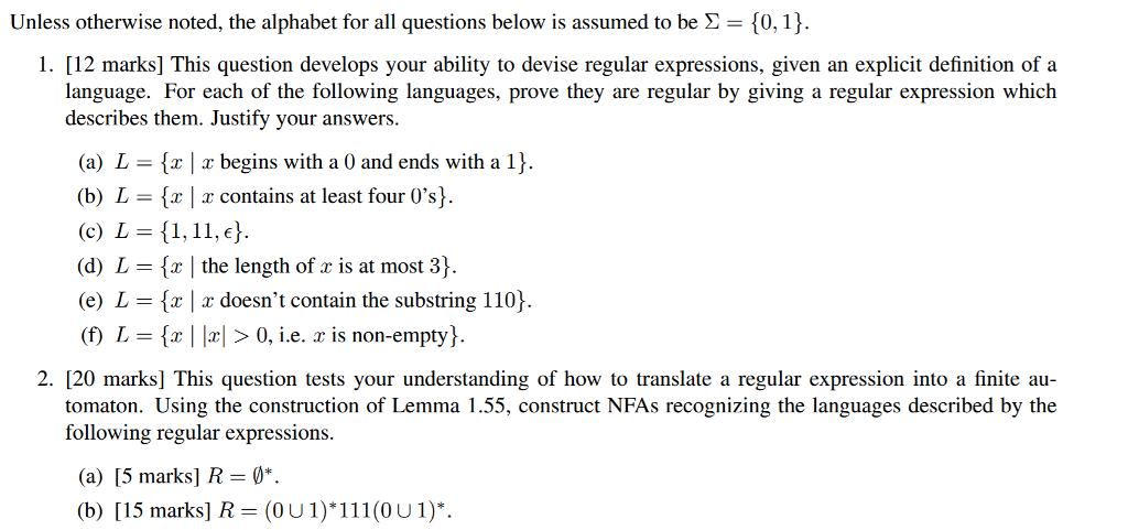 Solved Unless otherwise noted, the alphabet for all | Chegg.com