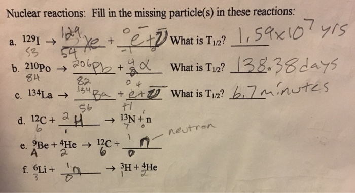 Solved Nuclear reactions: Fill in the missing particle(s) in | Chegg.com