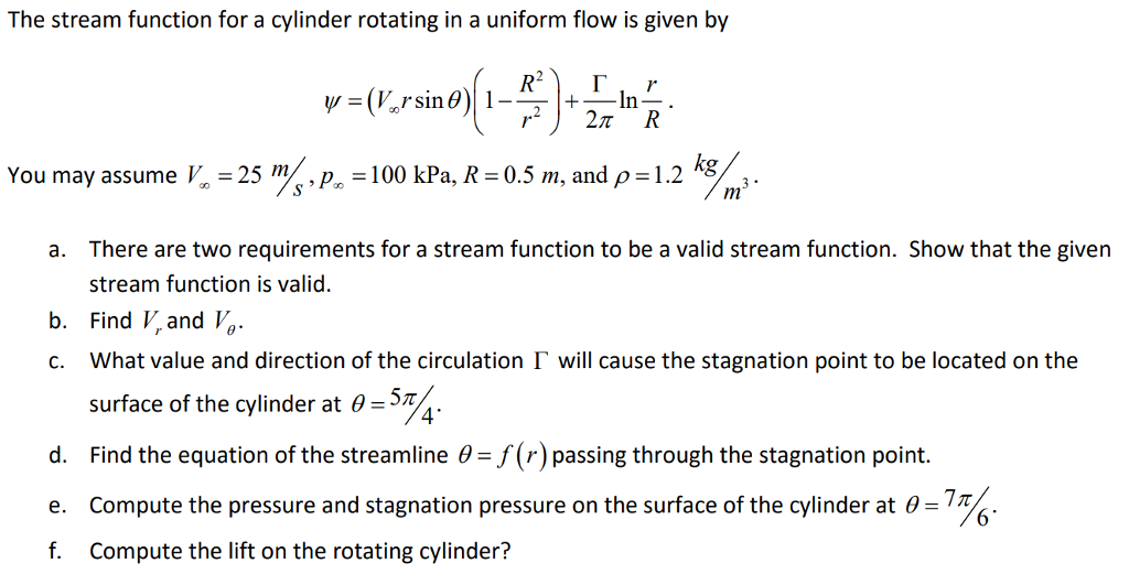 Solved The stream function for a cylinder rotating in a | Chegg.com