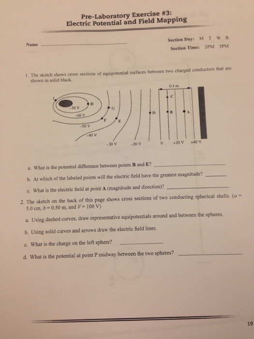 Solved Pre-Laboratory Exercise #3 Electric Potential and | Chegg.com