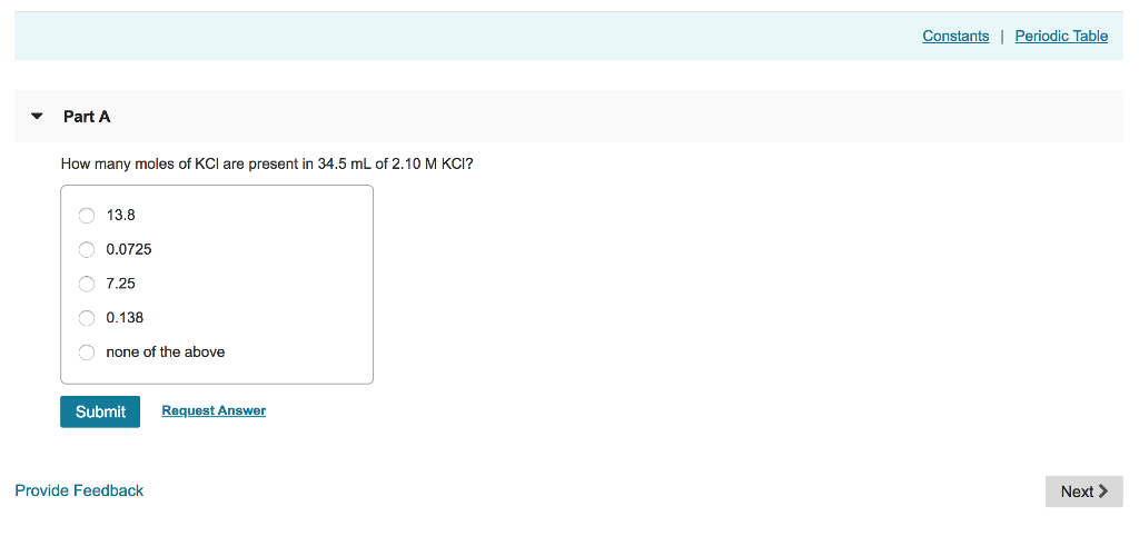 Solved Constants Periodic Table Part A How many moles of KCl | Chegg.com