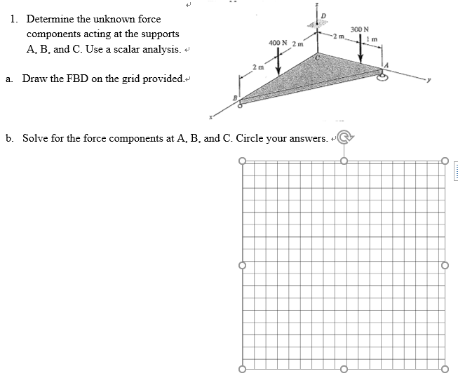 Solved 1. Determine the unknown force components acting at | Chegg.com