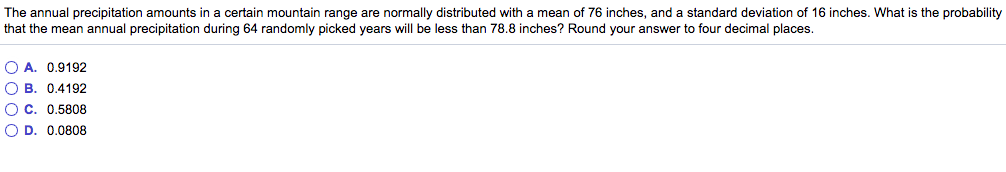 Solved The annual precipitation amounts in a certain | Chegg.com