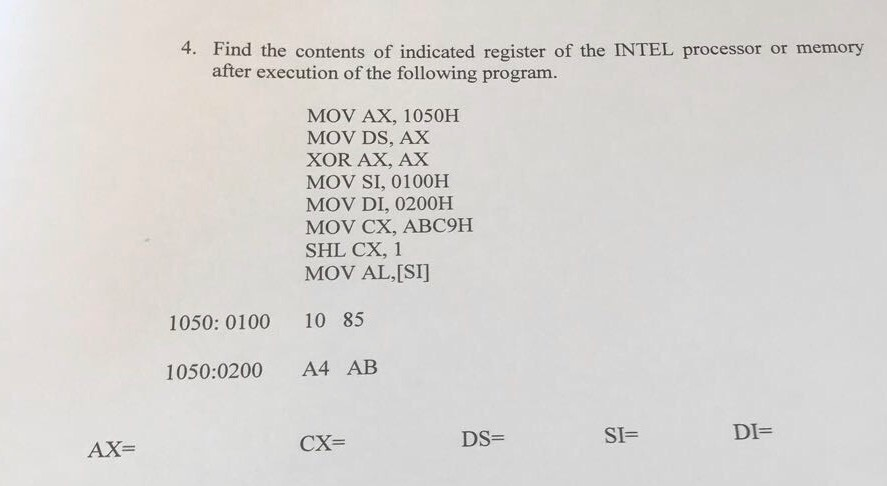 Solved 4. Find the contents of indicated register of the | Chegg.com