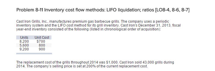 Solved Problem 8-11 Inventory cost flow methods: LIFO | Chegg.com