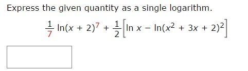 Solved Express the given quantity as a single logarithm. 1/7 | Chegg.com
