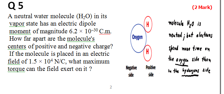 Solved A neutral water molecule (H_2O) in its vapor state | Chegg.com