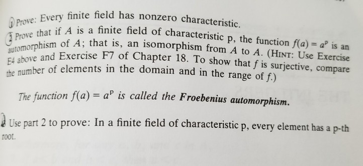 Solved te field has nonzero characteristic. a finite field | Chegg.com
