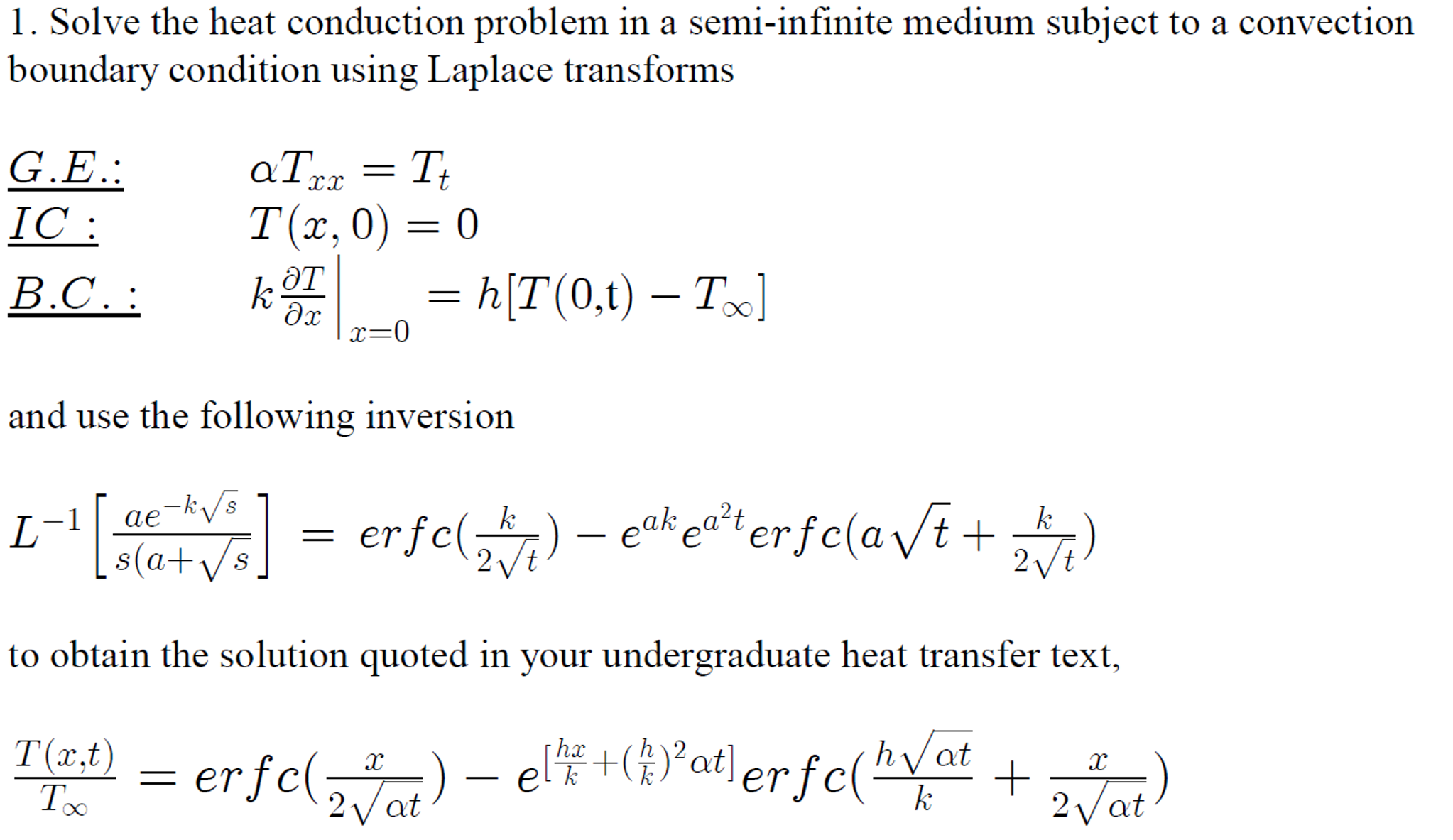 Solve The Heat Conduction Problem In A Semi Infinite