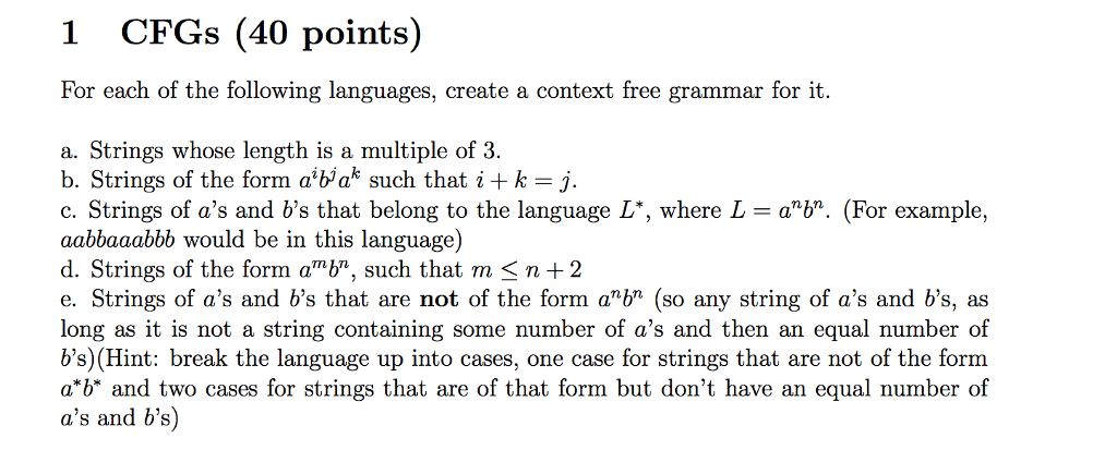 Solved For each of the following languages, create a context | Chegg.com