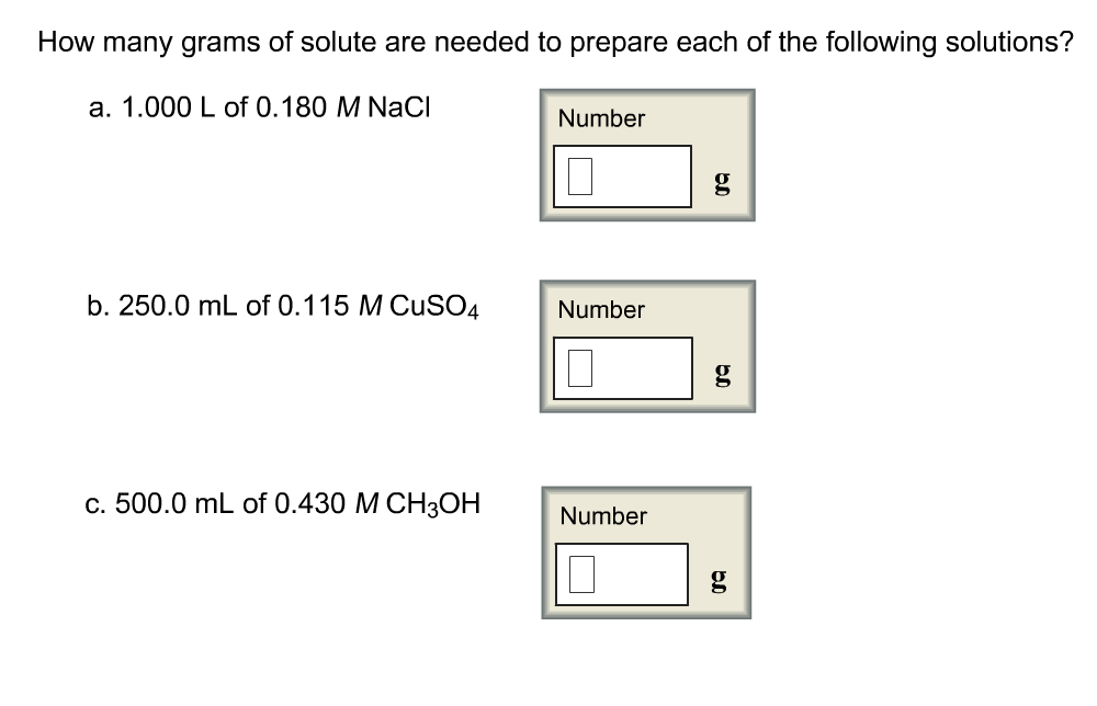 Solved How many grams of solute are needed to prepare each | Chegg.com