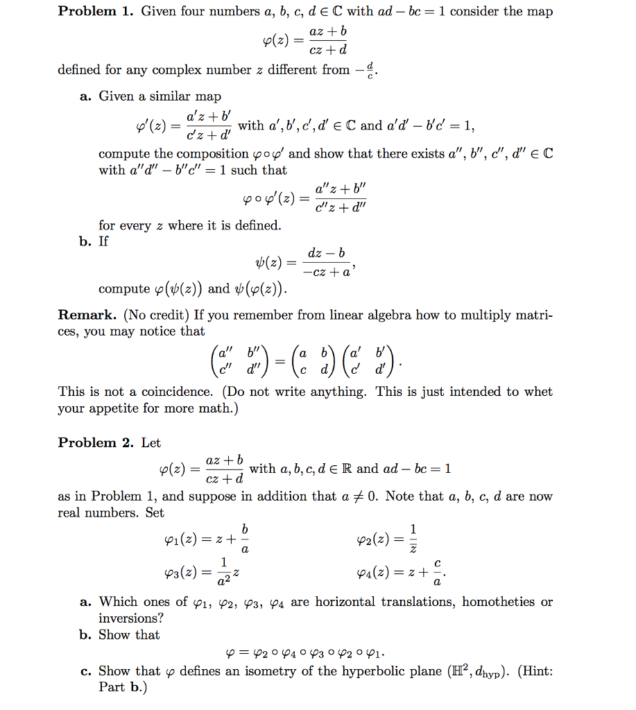 Solved Given four numbers a, b, c, d elementof C with ad - | Chegg.com
