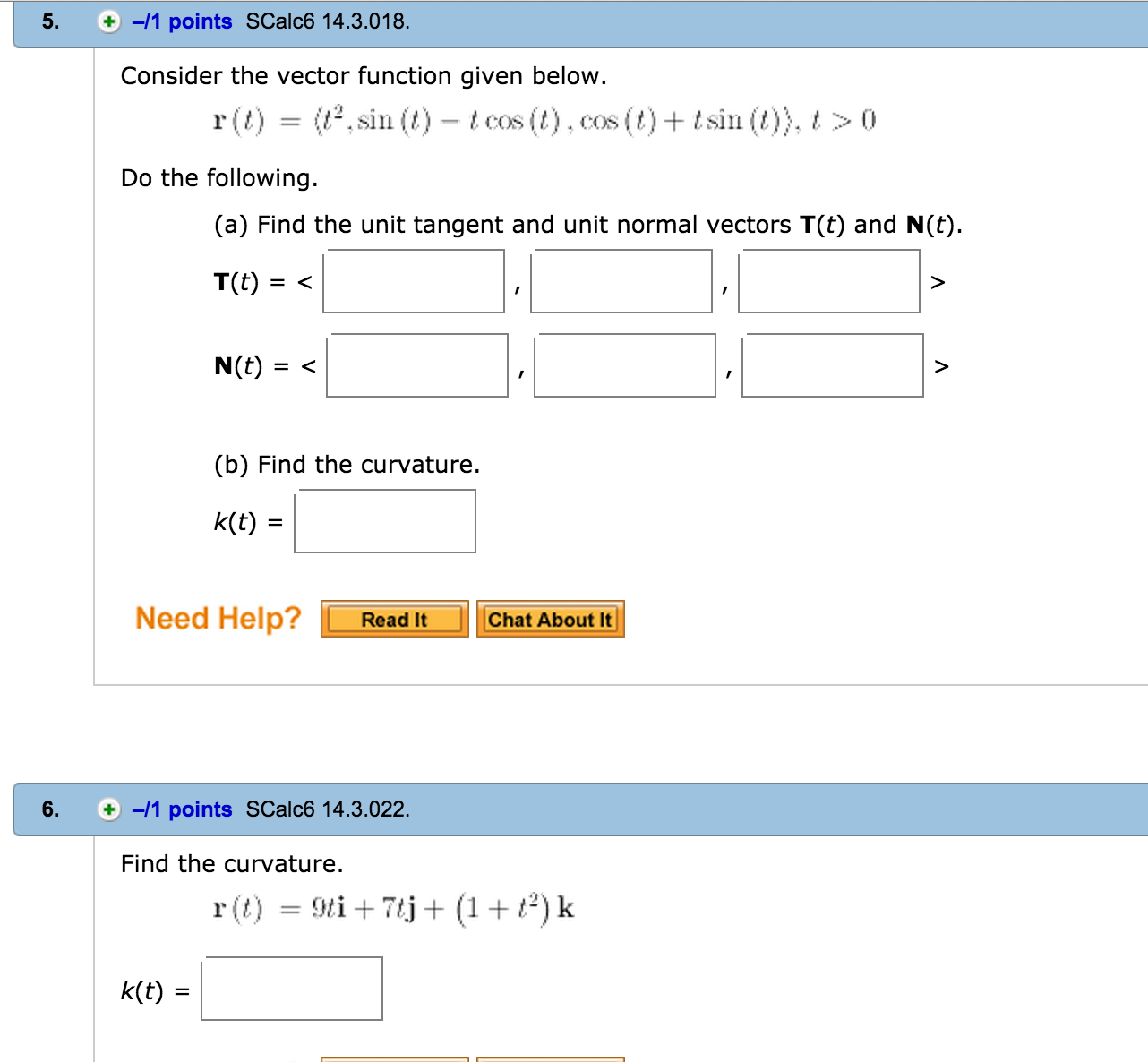Solved Consider the vector function given below. r(t) = | Chegg.com