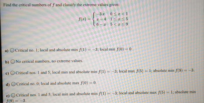 Solved Find the critical number of f and classify the | Chegg.com
